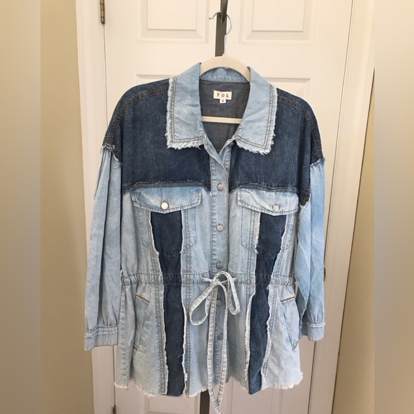 POL | Jackets & Coats | Pol Nwot Jacket Denim 2 Tone Pockets Drawstring ...